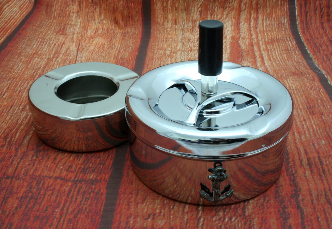 Boats and Vessels Round Metal Ash Tray Rotary Drop Down Button ...