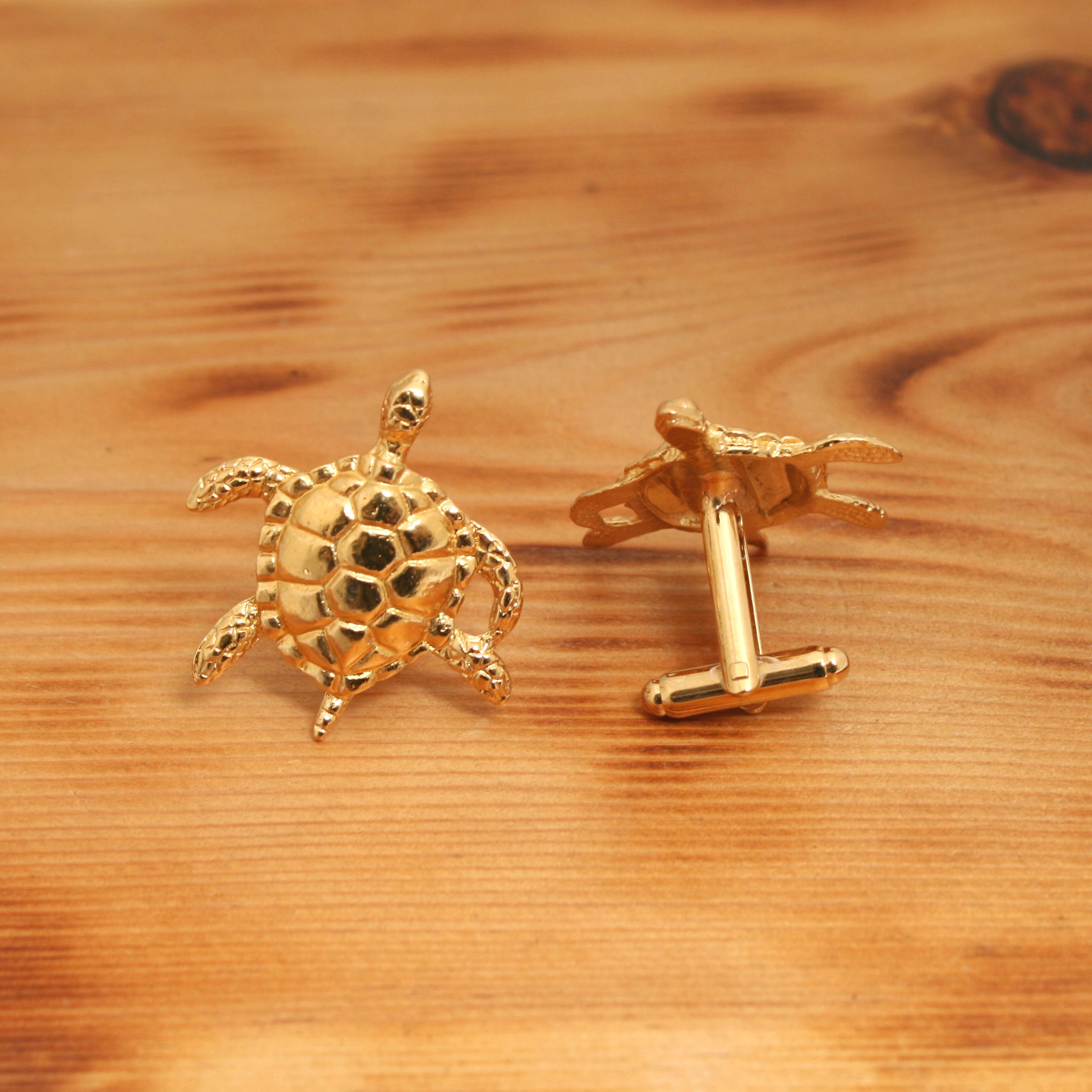 Turtle Gold Cufflinks – 22ct Gold Plated Sea Life Gift – Handmade ...