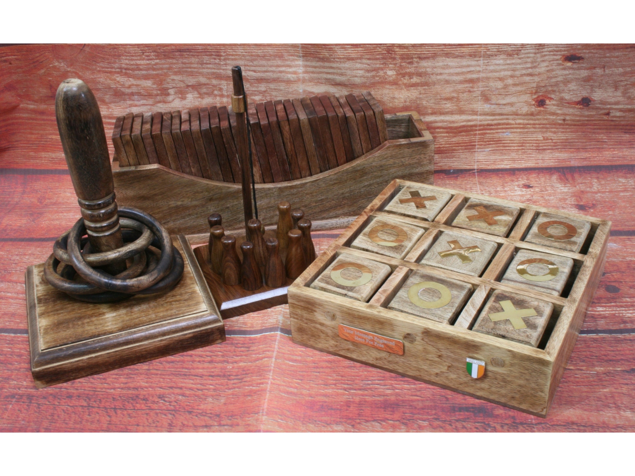 Irish Icons Dominoes, Noughts & Crosses, Bar Skittles and Hoopla Wooden ...