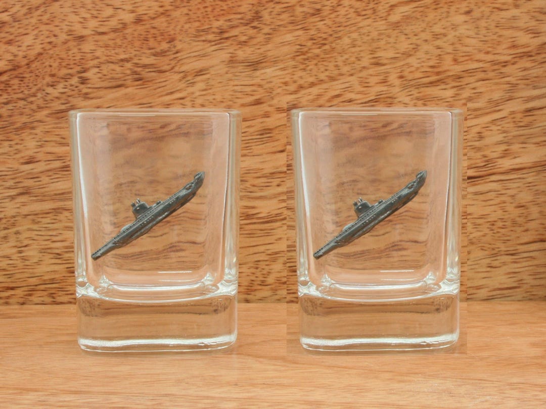 Sea Submarine Pair of Shot Glasses Crystal Submariners Father's Day ...