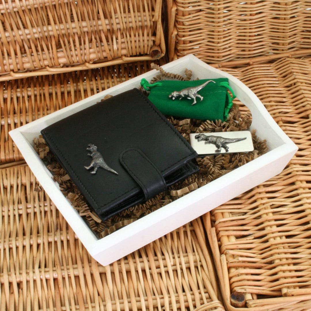 T-rex Dinosaur Gift Set – Black Wallet, Stainless Steel Money Clip ...
