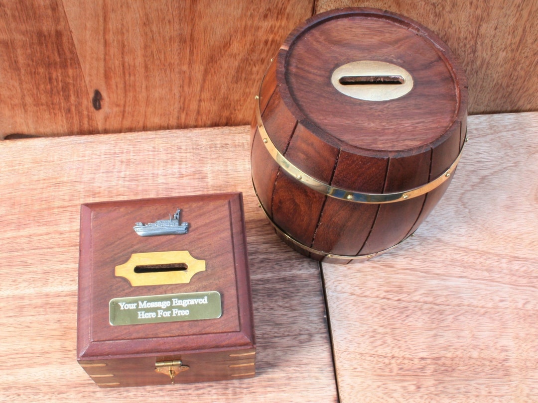 Boats and Vessels Wooden Money Box Chest or Money Barrel With ...
