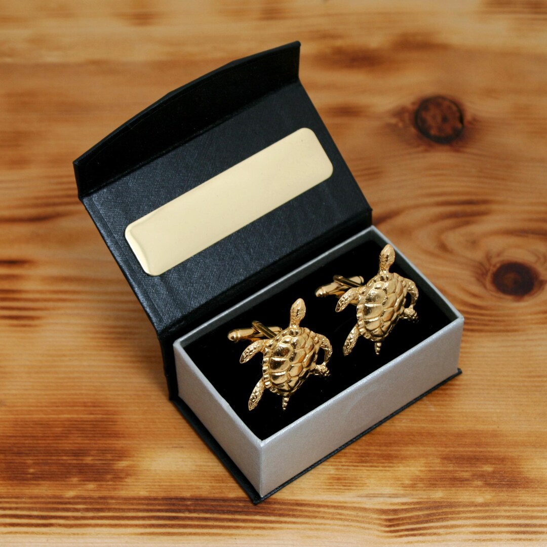 Turtle Gold Cufflinks – 22ct Gold Plated Sea Life Gift – Handmade ...