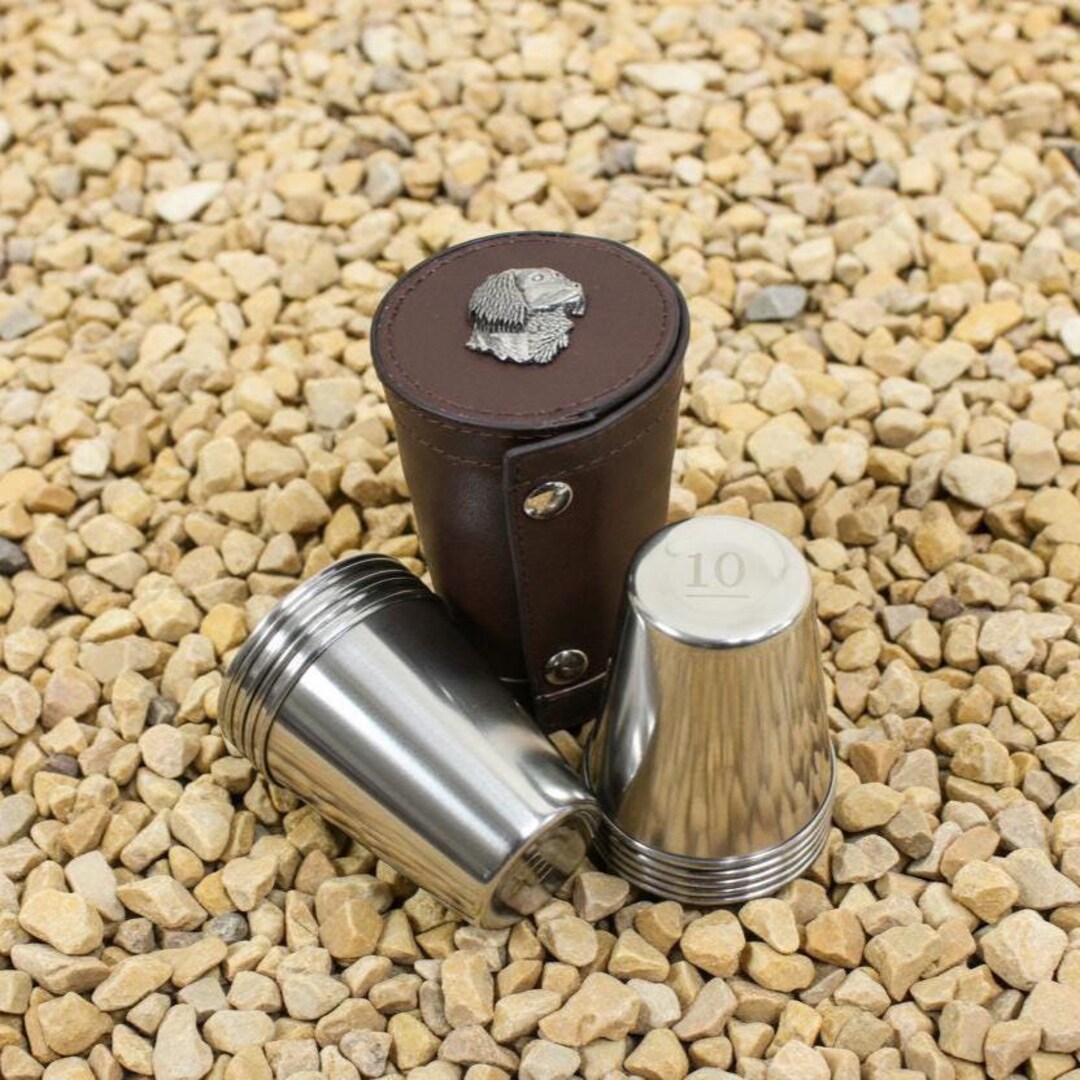 Spaniel Head Numbered 2oz Stirrup Cups Set 1–10 in Brown Leather Popper ...
