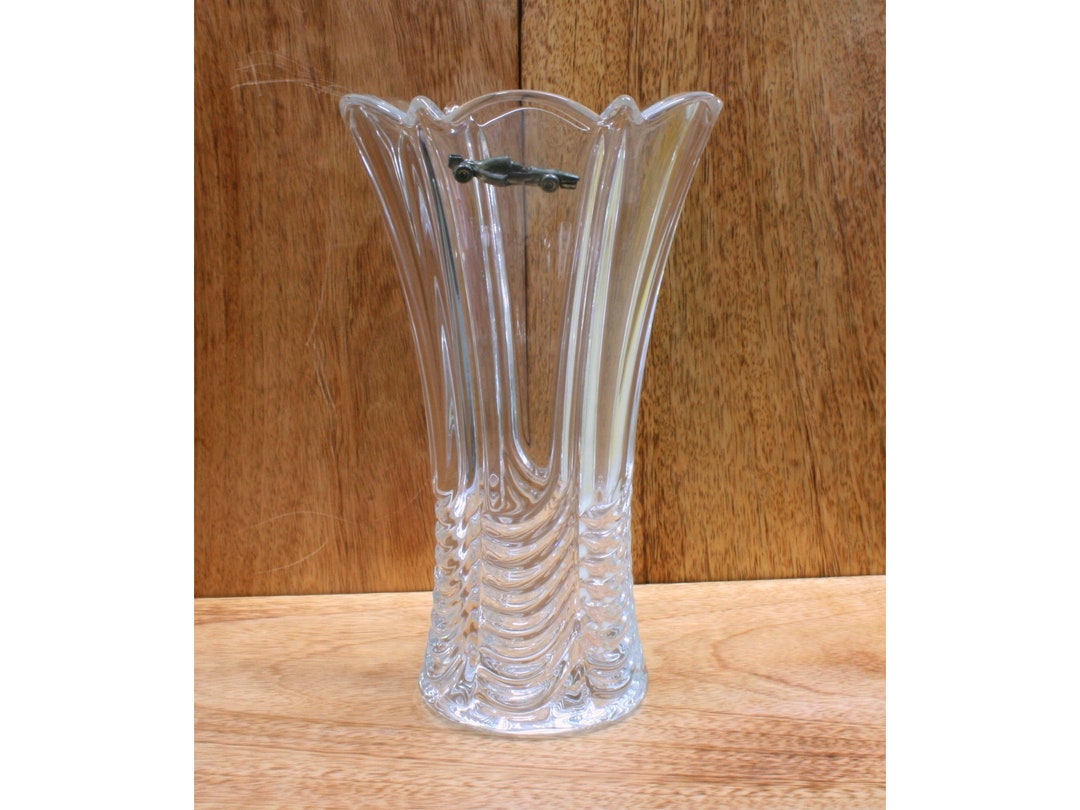 Racing Car and Motorbikes Table Flower Vase Fluted Cut Crystal Glass ...