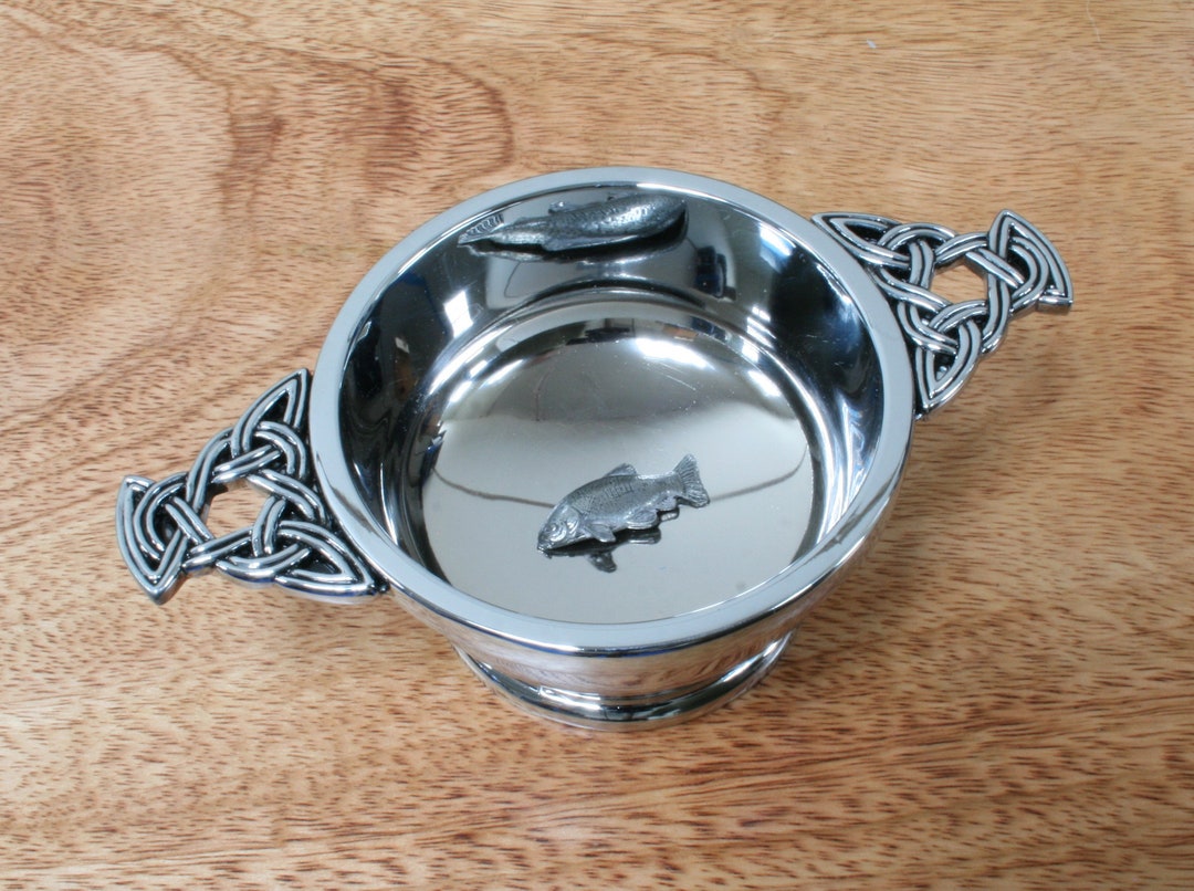 River Fish Quaich Pewter Cup Drinking Bowl Christening Wedding Present ...