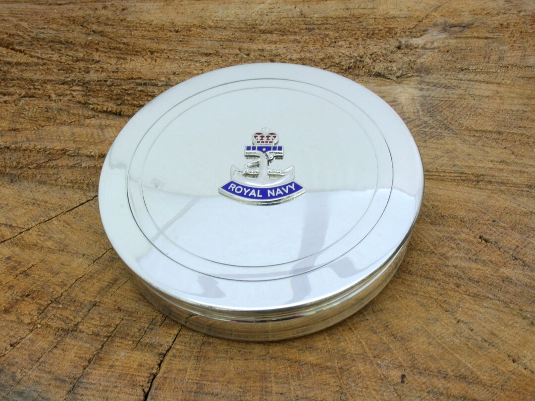 Royal Navy Regiments Pewter Jewellery Trinket Round English Pill Box ...
