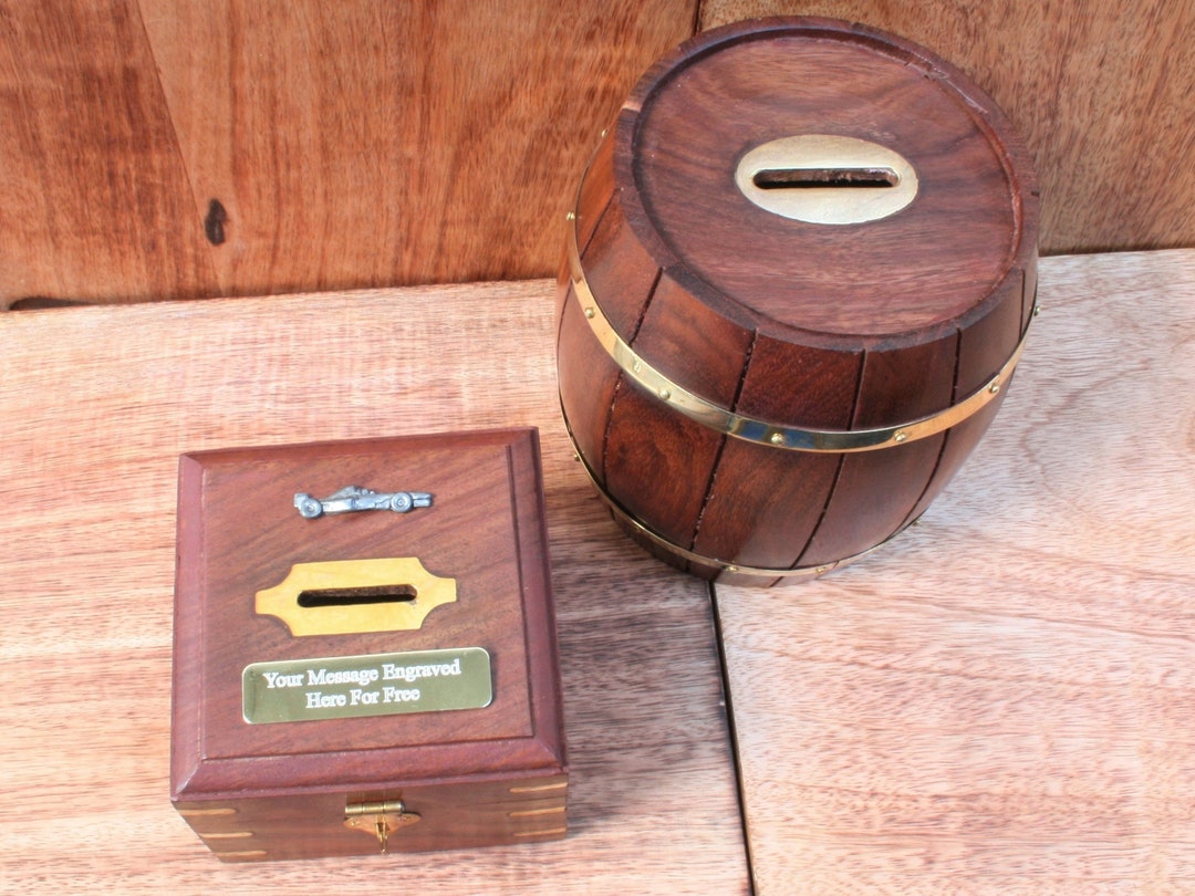 Racing Car and Motorbikes Wooden Money Box Chest or Money Barrel With ...