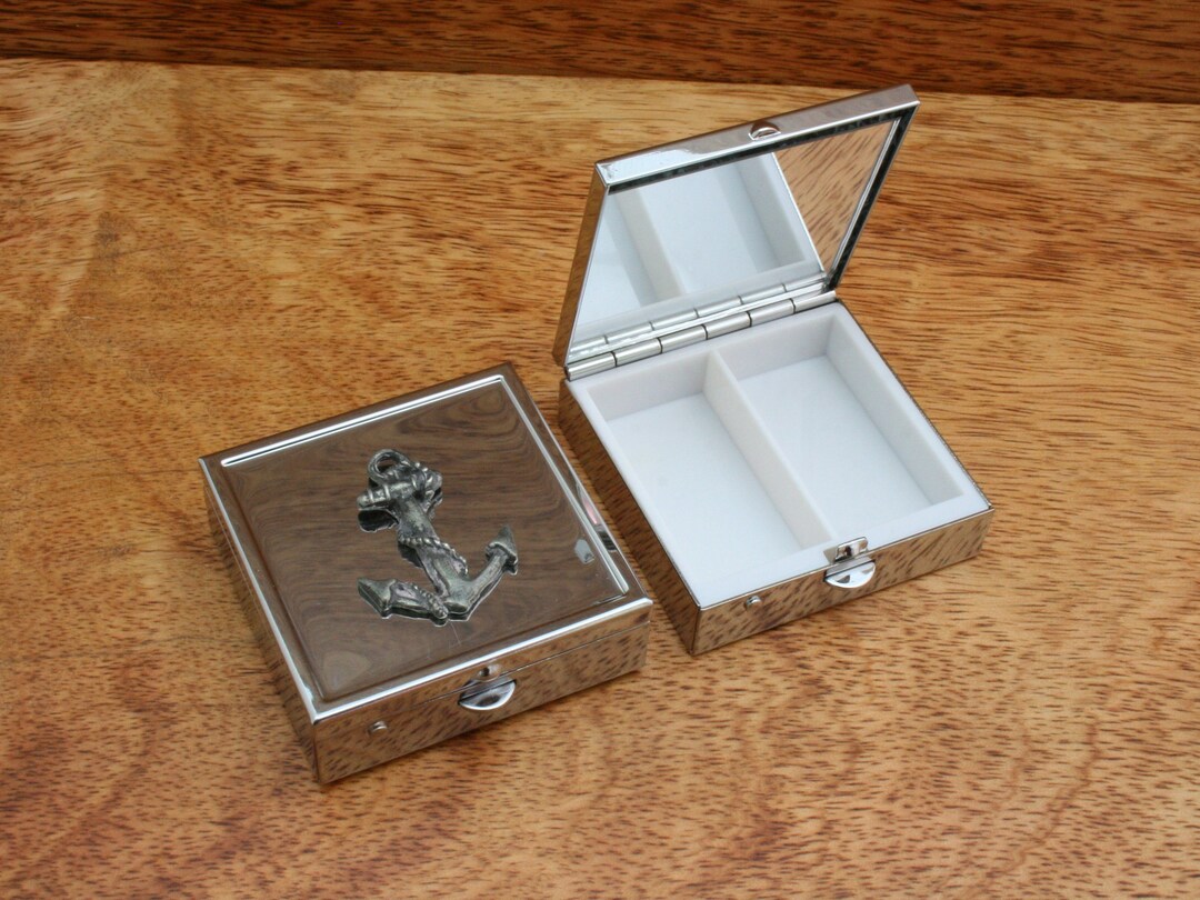 Boats and Vessels Pill Mint Trinket Box With Mirror Square Nautical ...