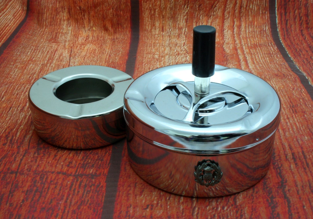 Scottish Icons Round Metal Ash Tray Rotary Drop Down Button Windproof ...