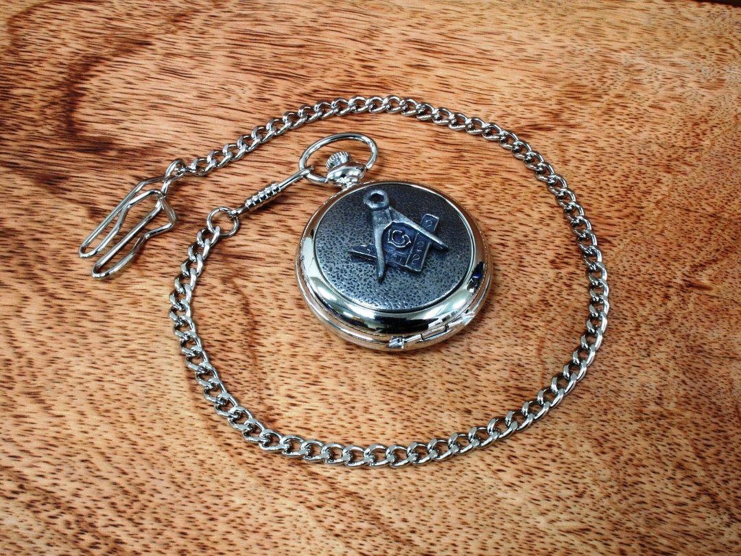 Masonic and Templar Pocket Watch and Chain Pewter Fronted Quartz ...
