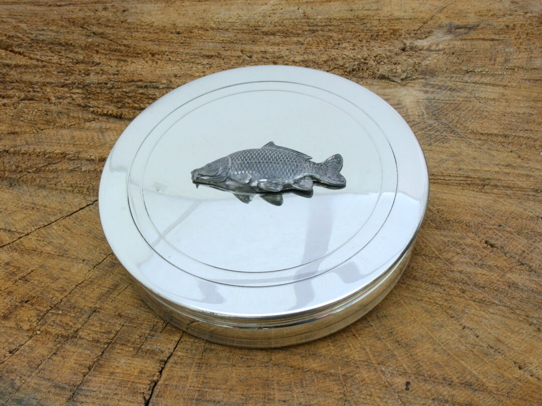 Fishing Themed Pewter Jewellery Trinket Round English Pill Box Carp ...