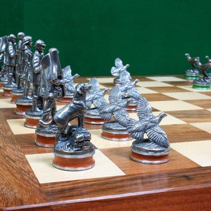 Pheasant & Partridge Shooting Theme Chess Set English Pewter Hand Made ...