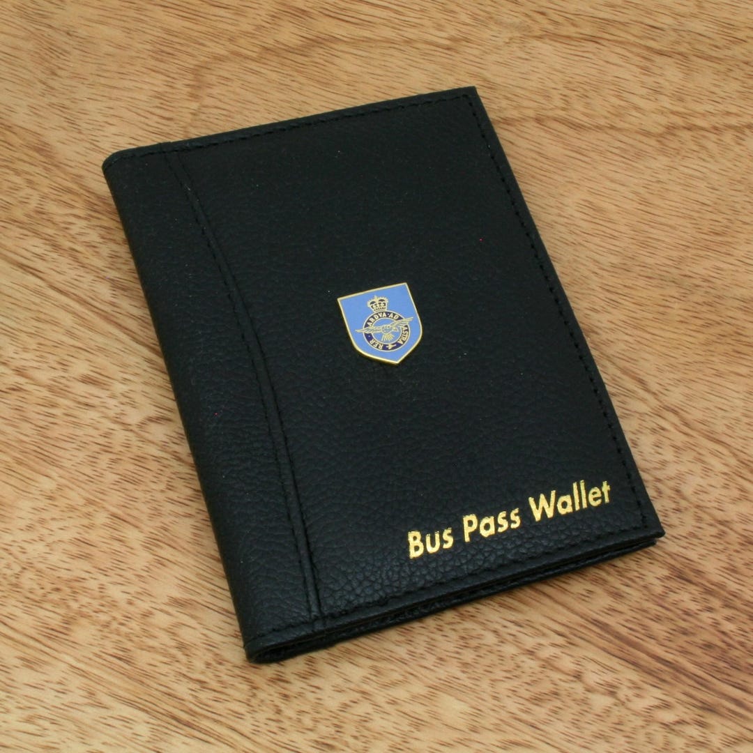 RAF Regiments Bus & Train Pass Wallet ID Holder in Black Leather Gift ...