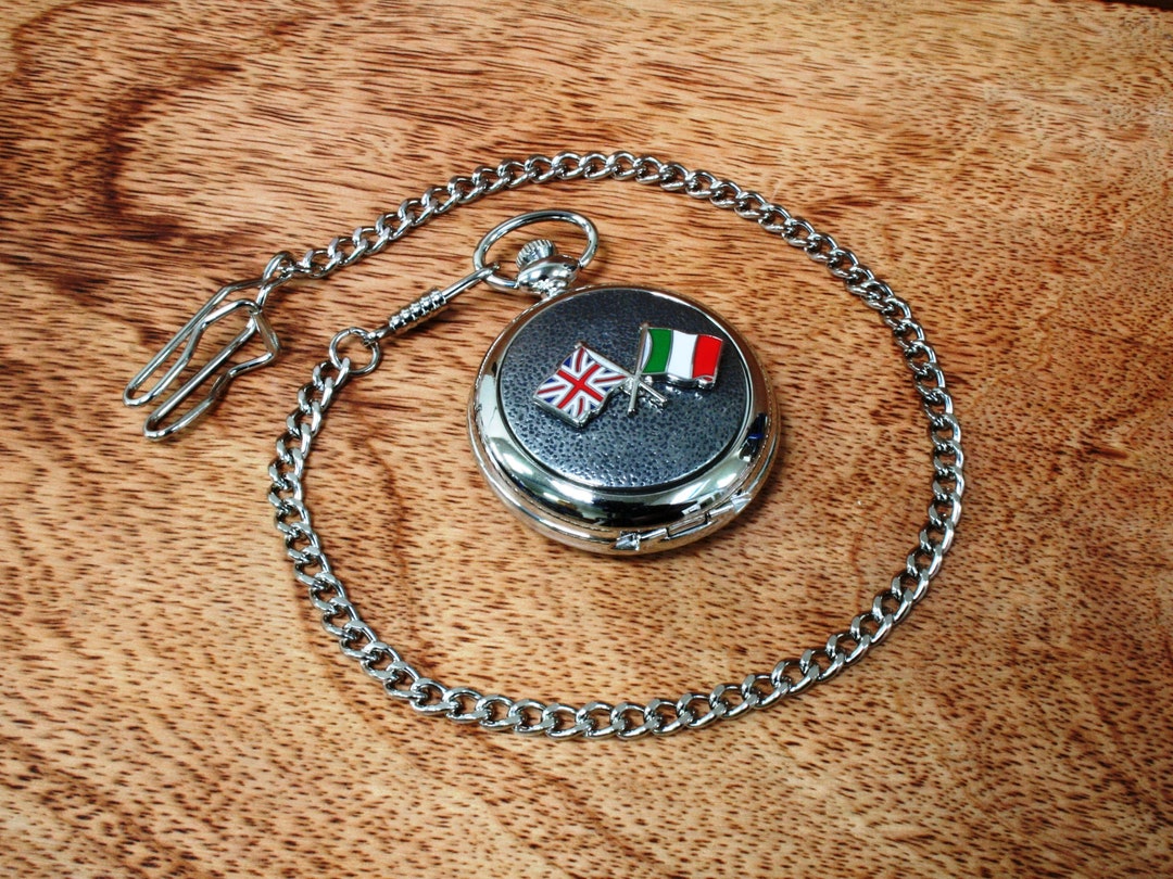 Unions UK Pocket Watch and Chain Pewter Fronted Quartz Personalised ...