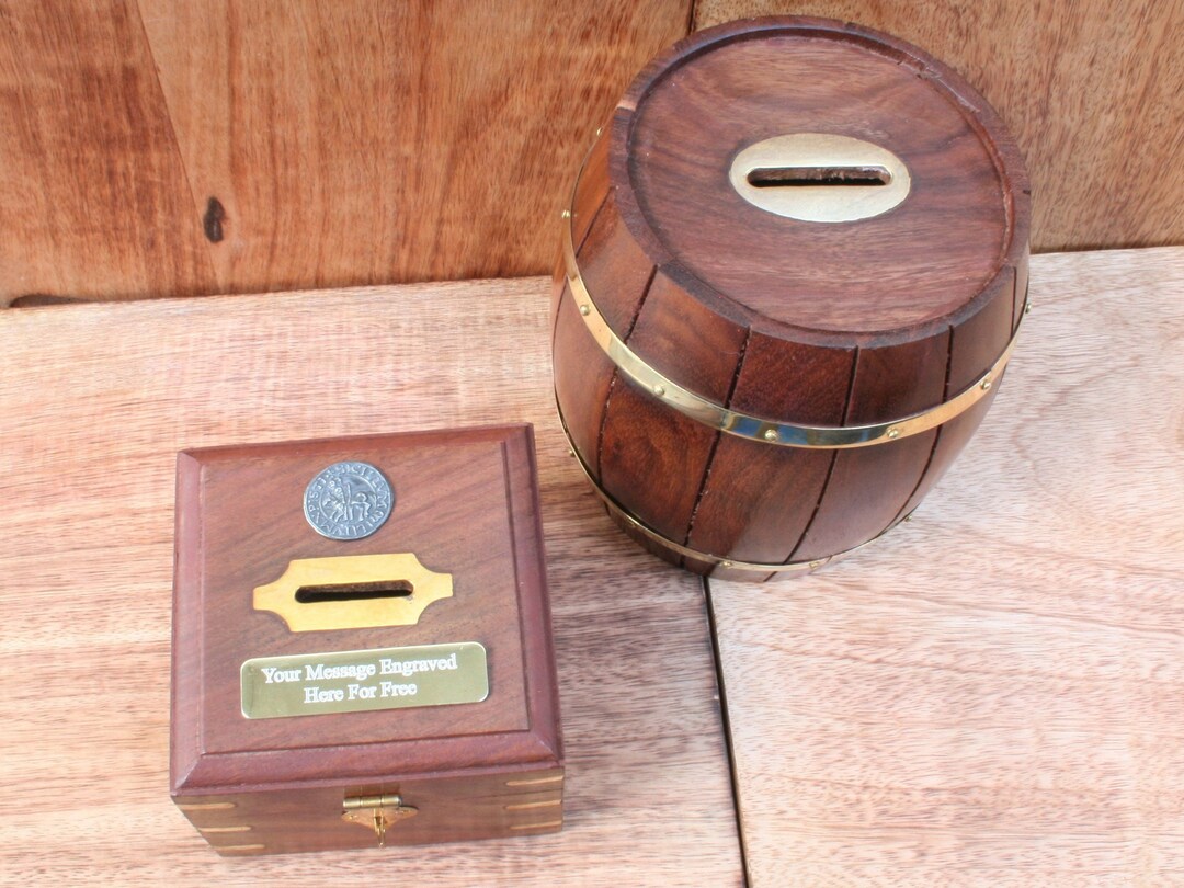 Historical Symbols Wooden Money Box Chest or Money Barrel With ...