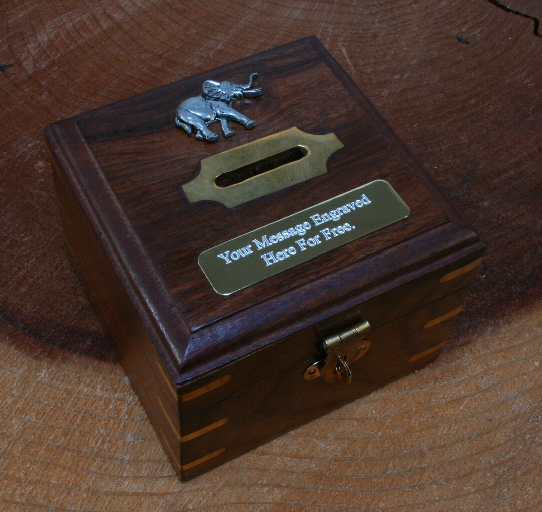 Elephant Wooden Money Box Chest With FREE Engraving Fathers Day Gift ...
