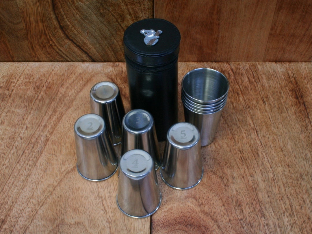 Australian Symbols Numbered Cups 1 to 10 in Black Leather Zip Case ...