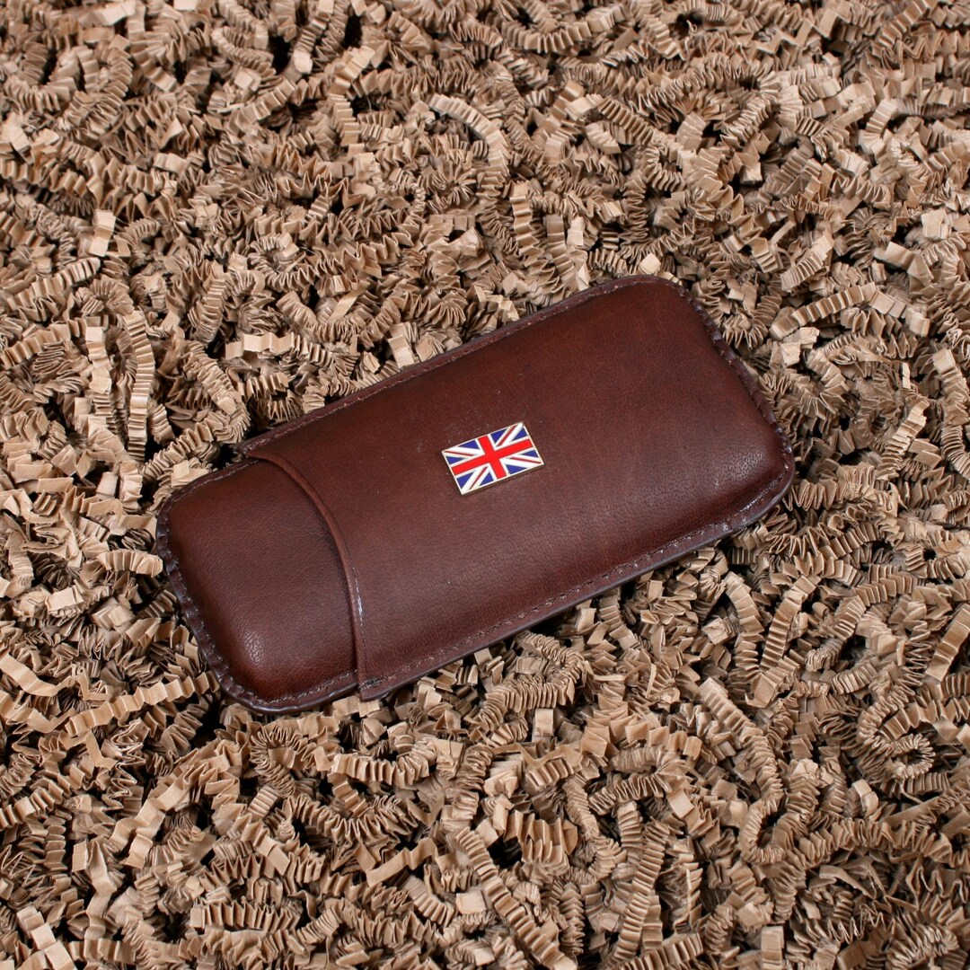 Flags of the World Brown Leather Cigar Tube Travel Holder for 2 Cigars ...