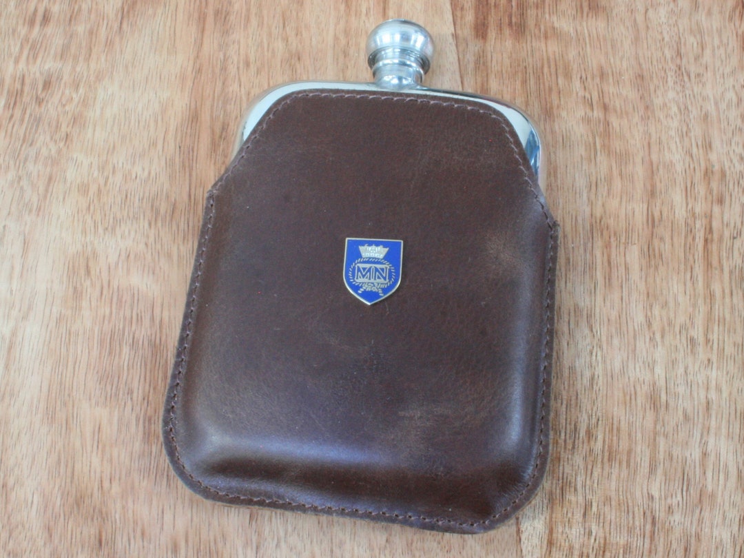 Royal Navy Regiments Pewter 4oz Kidney Hip Flask Brown Leather Pouch ...