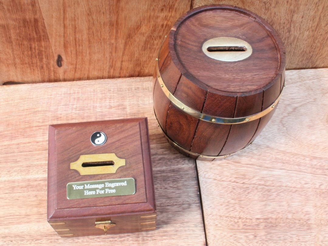 Religious Symbols Wooden Money Box Chest or Money Barrel With ...