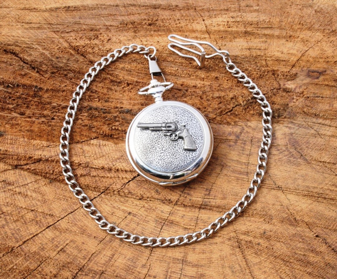 Modern Revolver Pocket Watch Pewter Free Engraved Fathers Day - Etsy