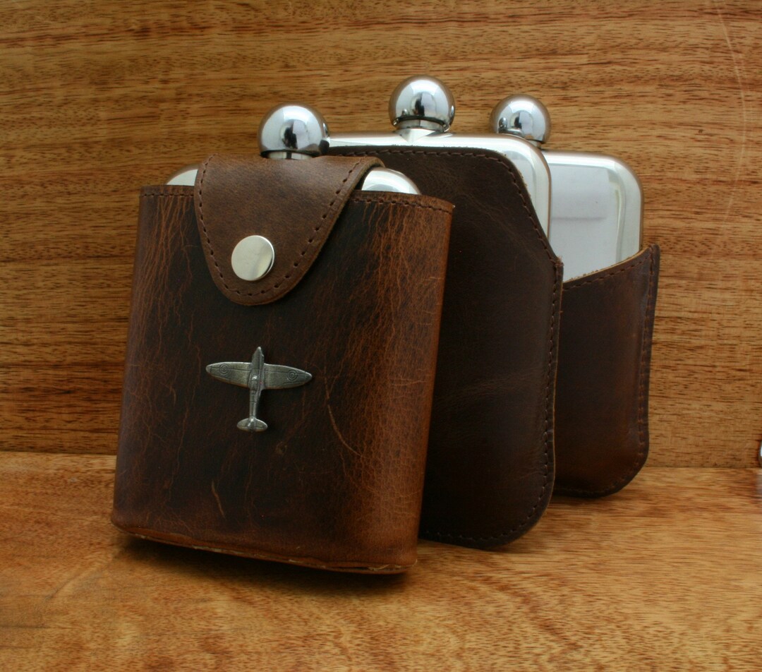 Airplanes 6oz Leather Cased Hip Flask Stainless Steel Personalised Free ...