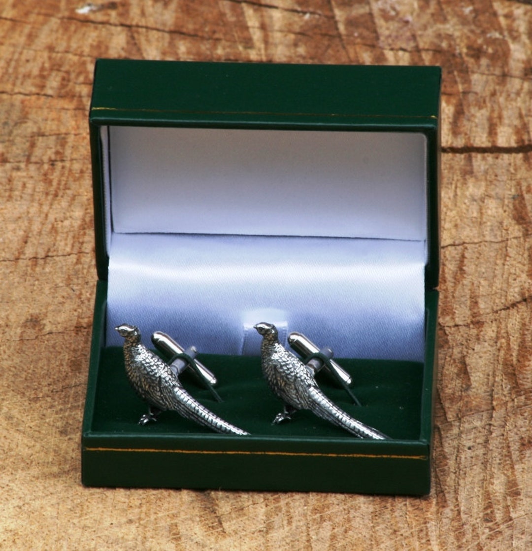 Pheasant Standing Cufflinks Pewter UK Handmade Shooting Fathers Day ...