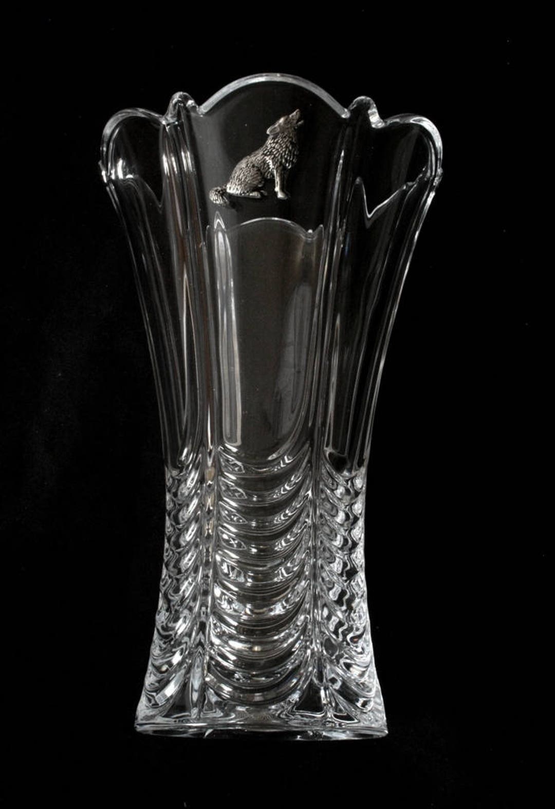 Howling Wolf Vase Flower Fluted Cut Crystal Glass Vase Wolf - Etsy