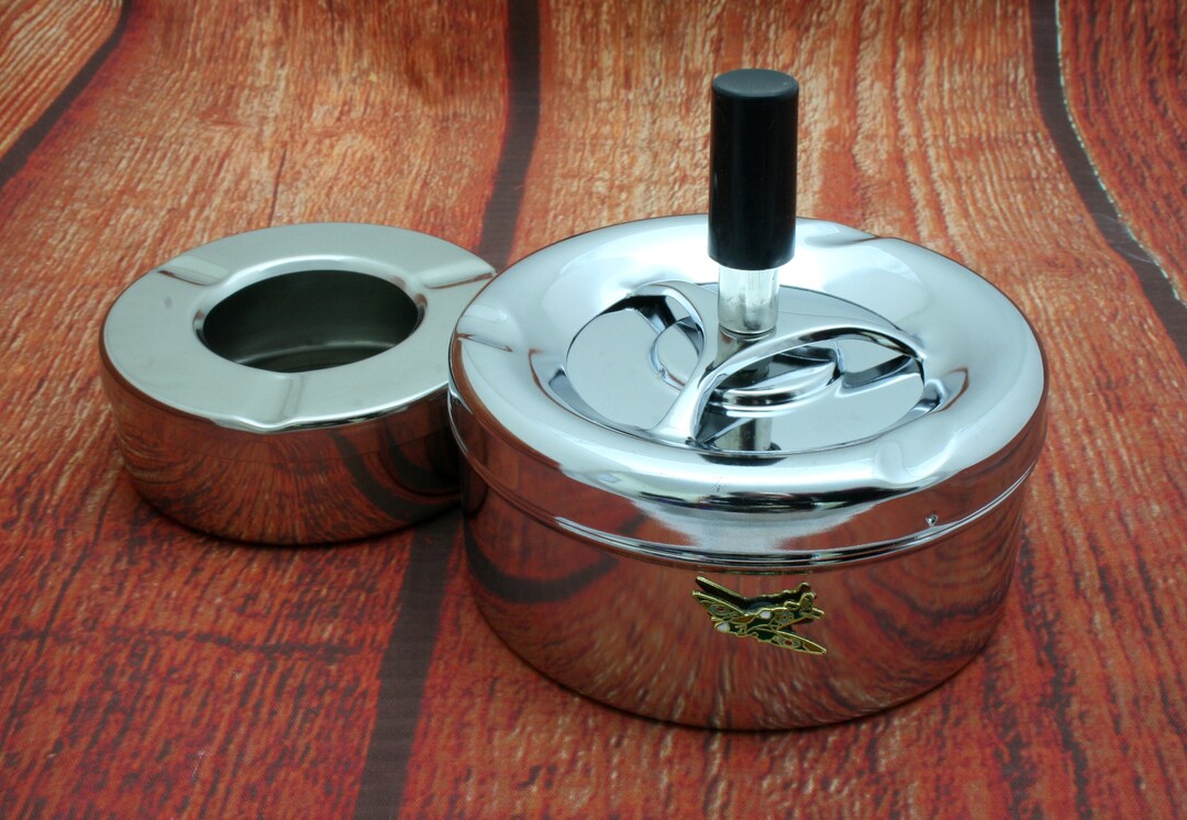 Airplanes Round Metal Ash Tray Rotary Drop Down Button Windproof ...