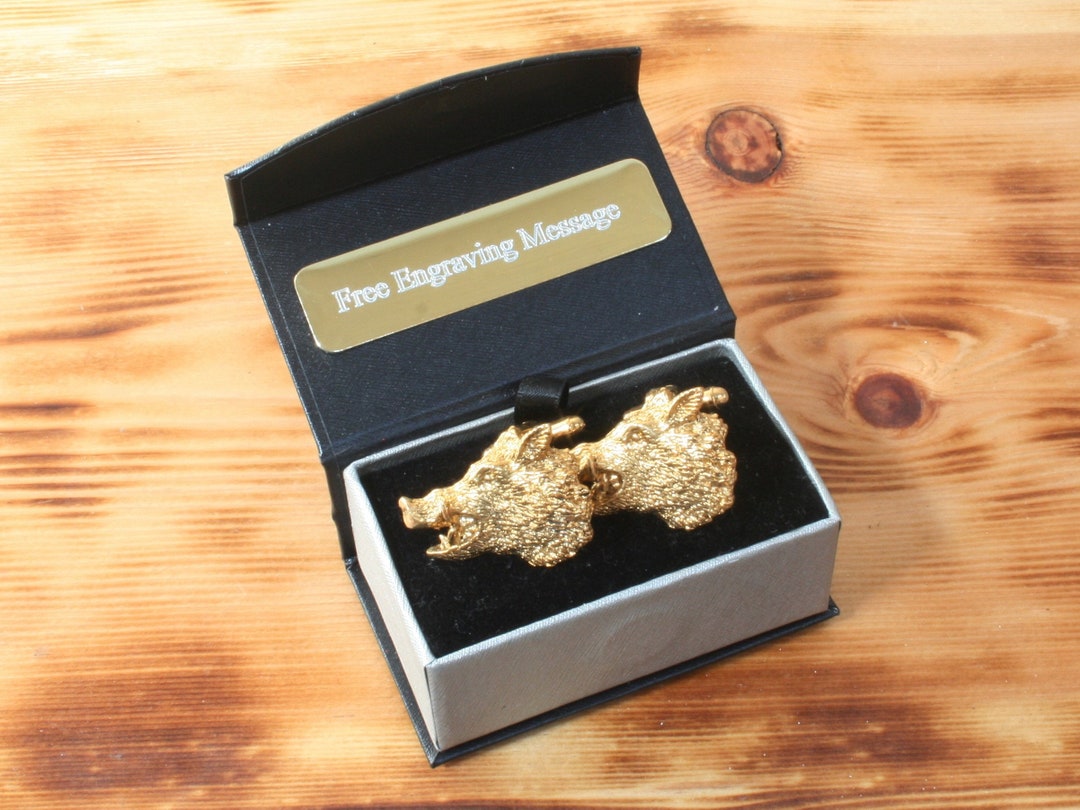Wild Boar Head Gold Plated Cufflinks UK Handmade Hog Hunting Christmas ...