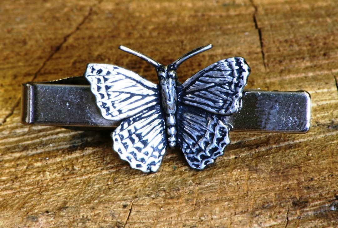 Butterfly Tie Clip Tack Slide Bar UK Handmade Pewter Spotting Fathers ...