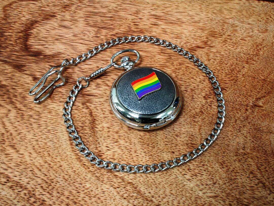 Pride Pocket Watch and Chain Pewter Fronted Quartz Personalised Free ...