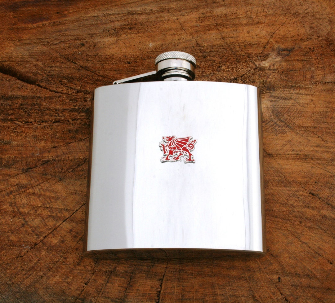 Red Welsh Dragon 6oz Hip Flask Personalised Free Engraving Wales ...