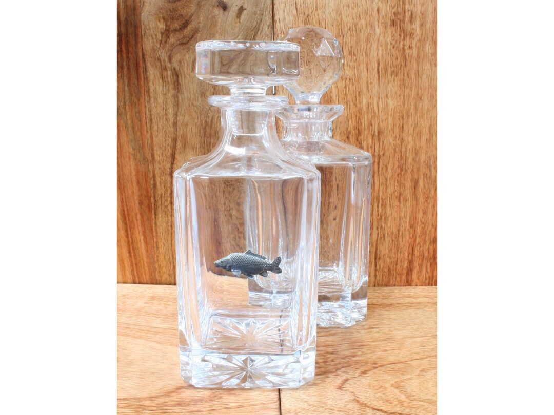 River Fish Cut Glass Whiskey Decanter With Golf Ball or Square Style ...