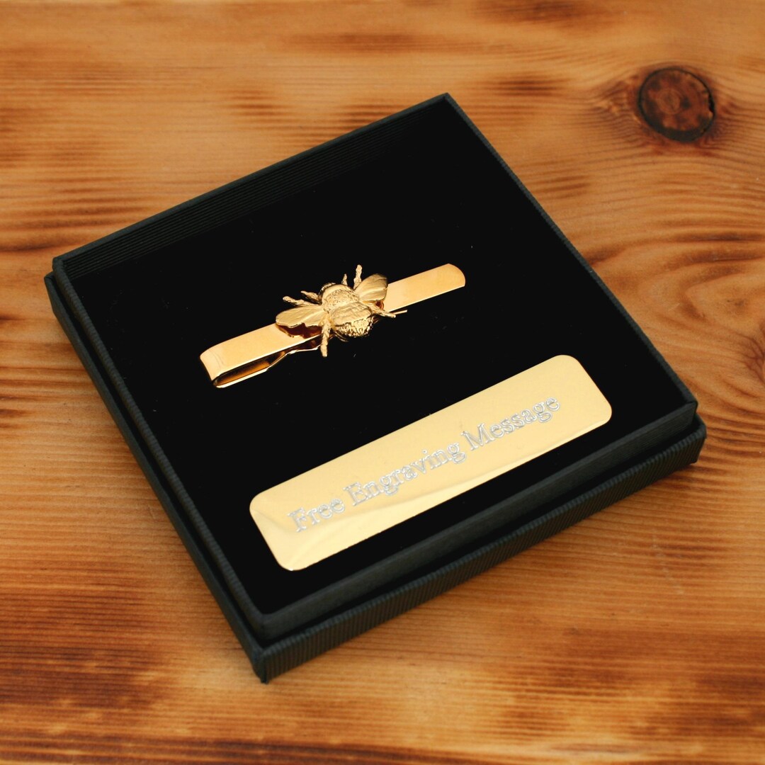 Bumble Bee Gold Plated Tie Slide With Engraved Gift Box Beekeeper Gift ...