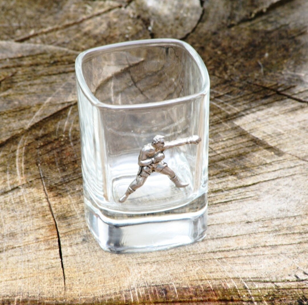 Pair of Boxer Shot Glasses Crystal With Pewter Motifs Ideal Boxing Gift ...