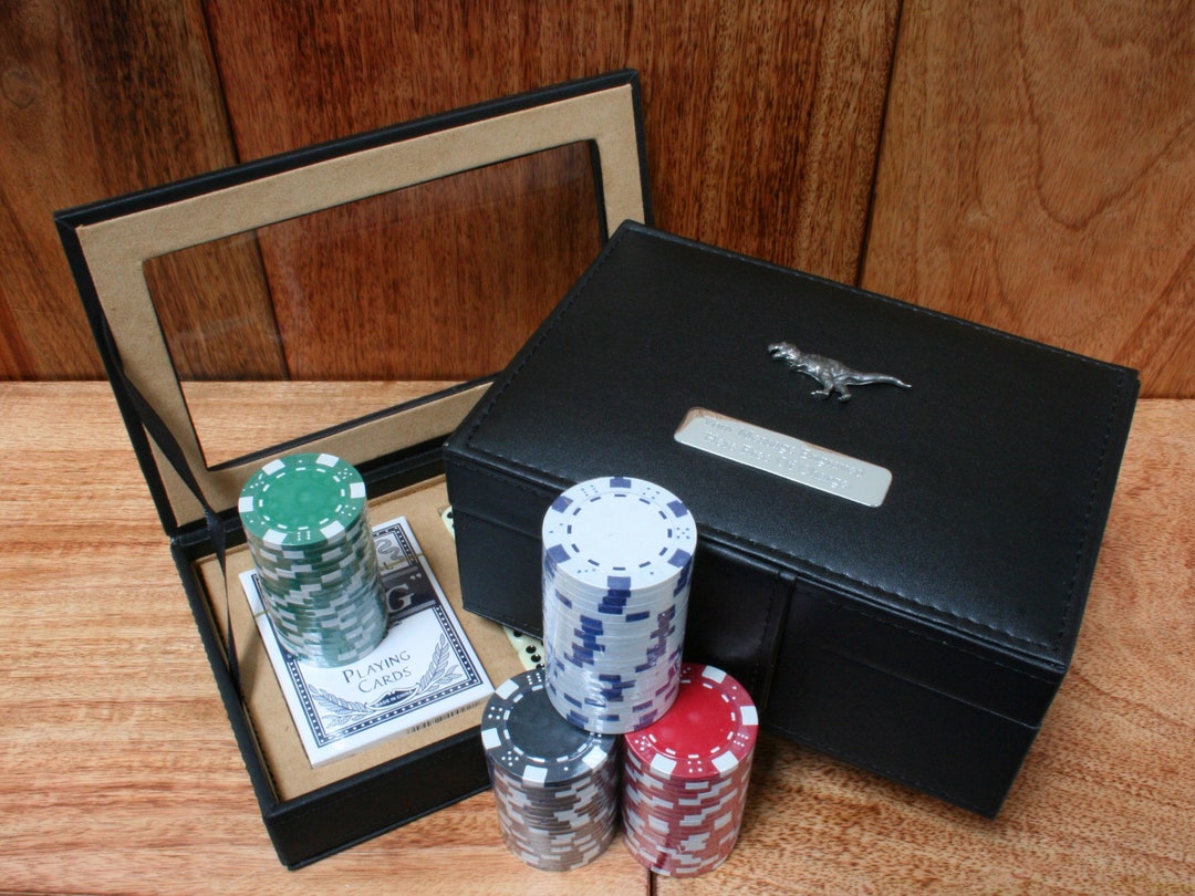 Dinosaurs Poker Chips Set Two Packs of Cards and Dice Personalised Free ...