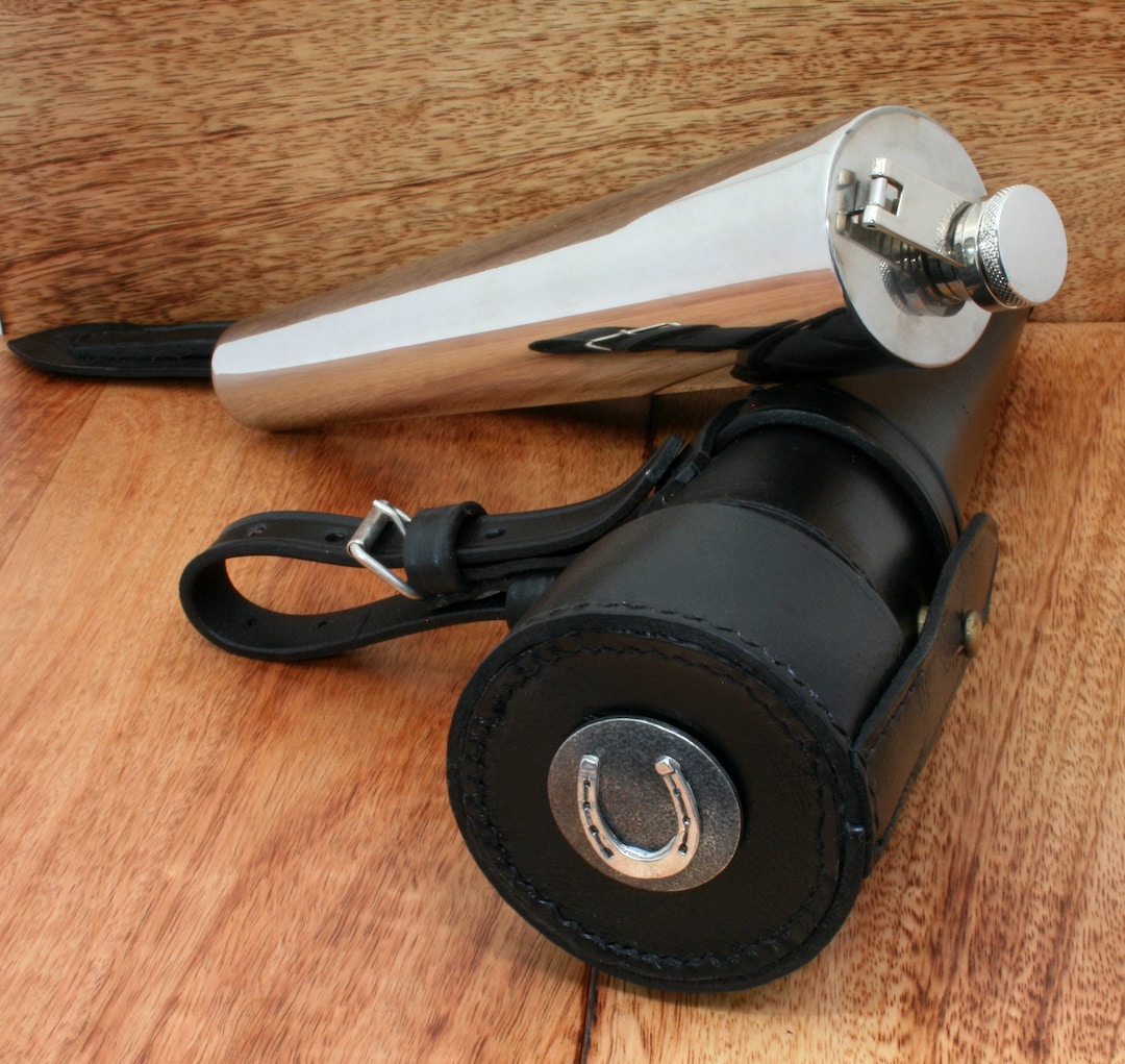 Horse Shoe Saddle Flask and Leather Case Horse Riding Fox Hunting ...