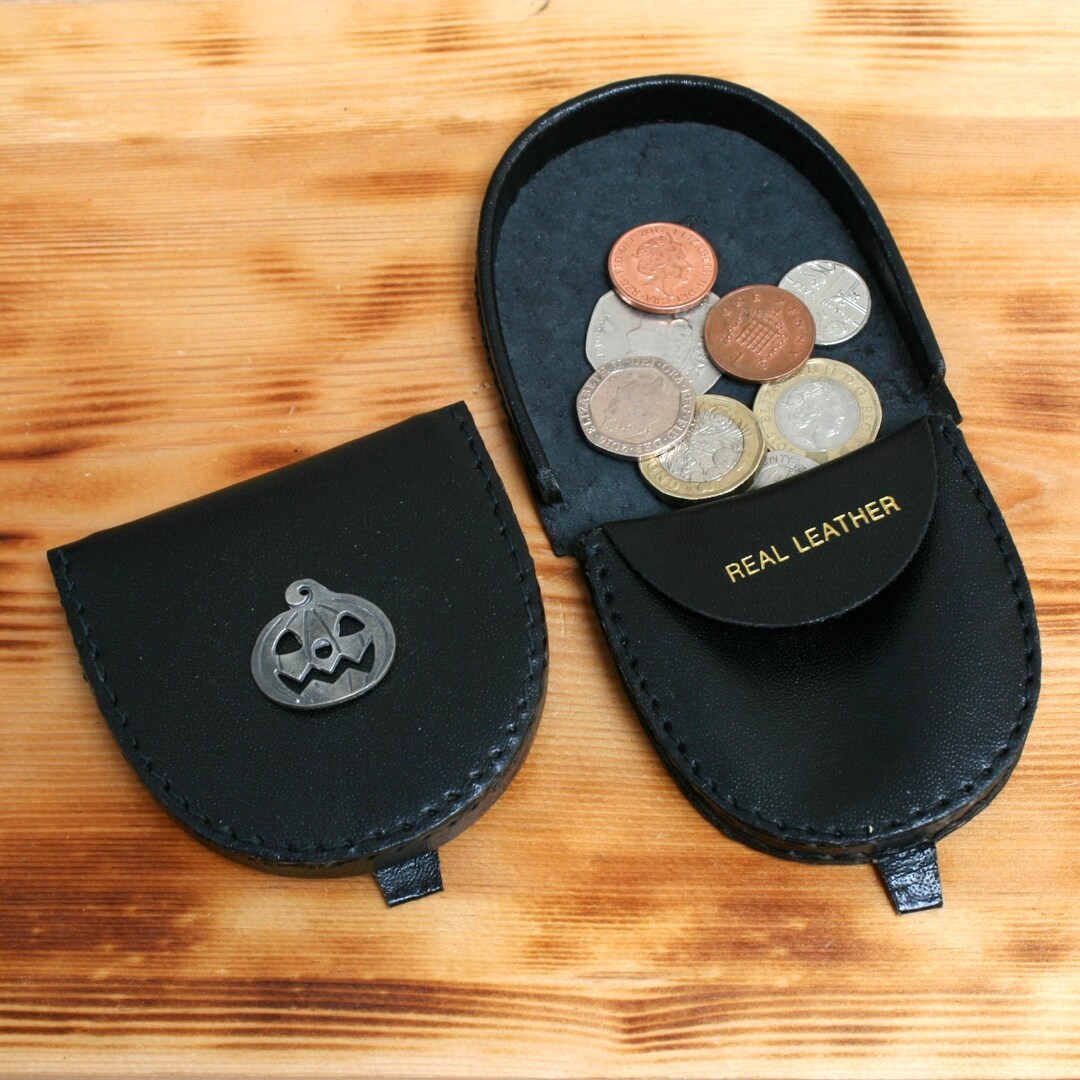 Halloween and Death Coin Purse Black or Brown Leather Change Pouch ...