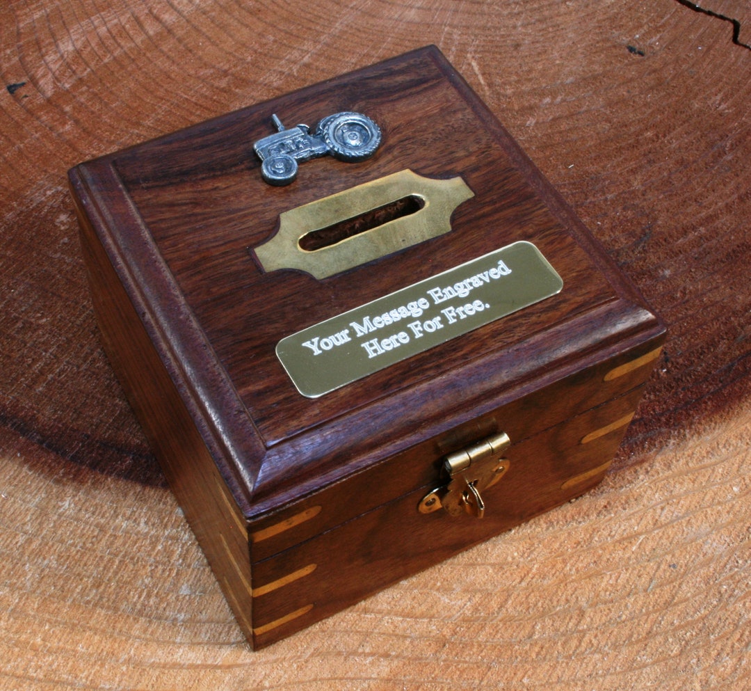Tractor Wooden Money Box Chest With Personalised Free Engraving ...