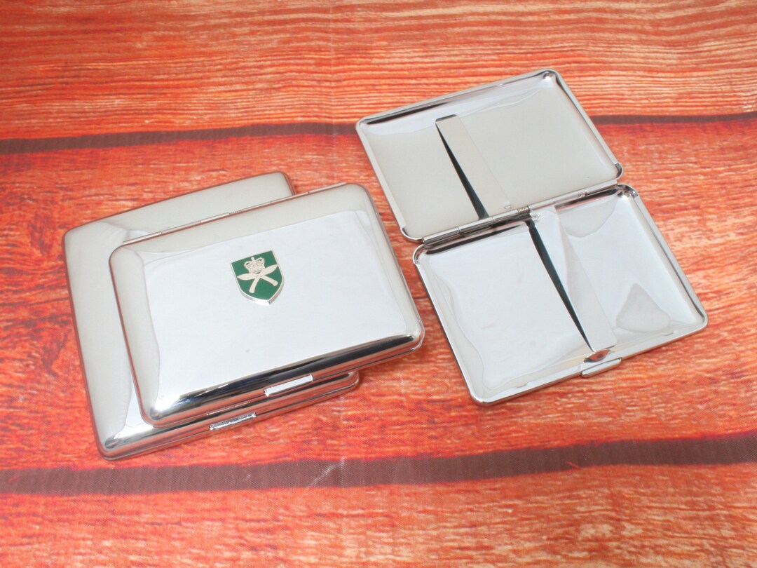 British Military Regiments Cigarette Tin Chrome Plated Steel Medium or ...