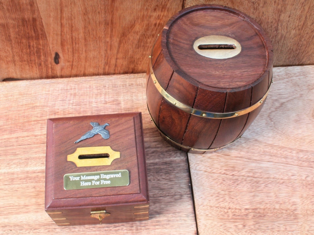 Game Birds Wooden Money Box Chest or Money Barrel With Personalised ...