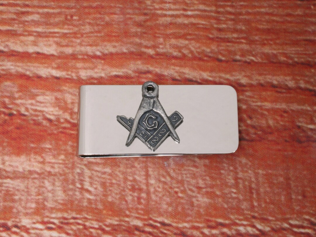 Masonic and Templar Money Clip Metal Mens Free Engraved Masonry Compass ...
