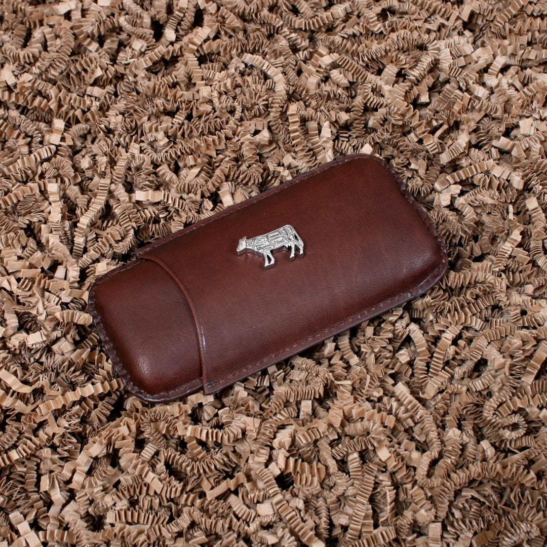 Butchers Animals Brown Leather Cigar Tube Travel Holder for 2 Cigars ...