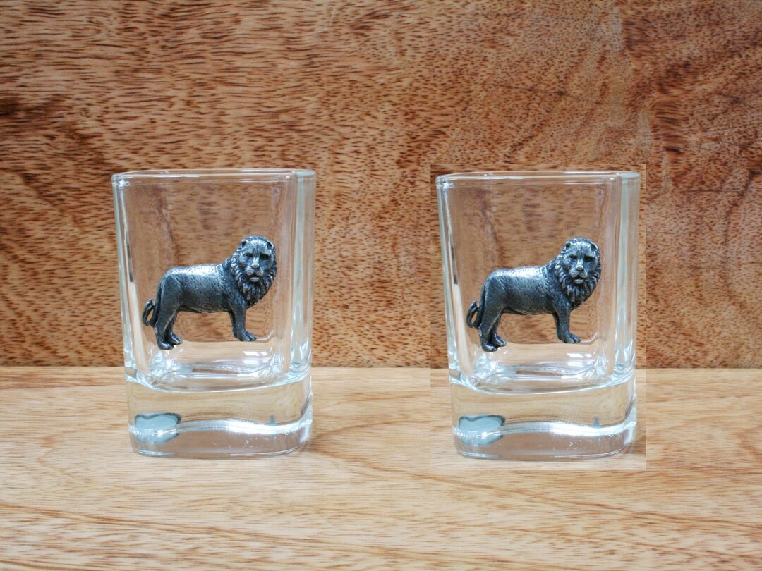 Safari Animals Pair of Shot Glasses Crystal With Motifs Giraffe Hippo ...