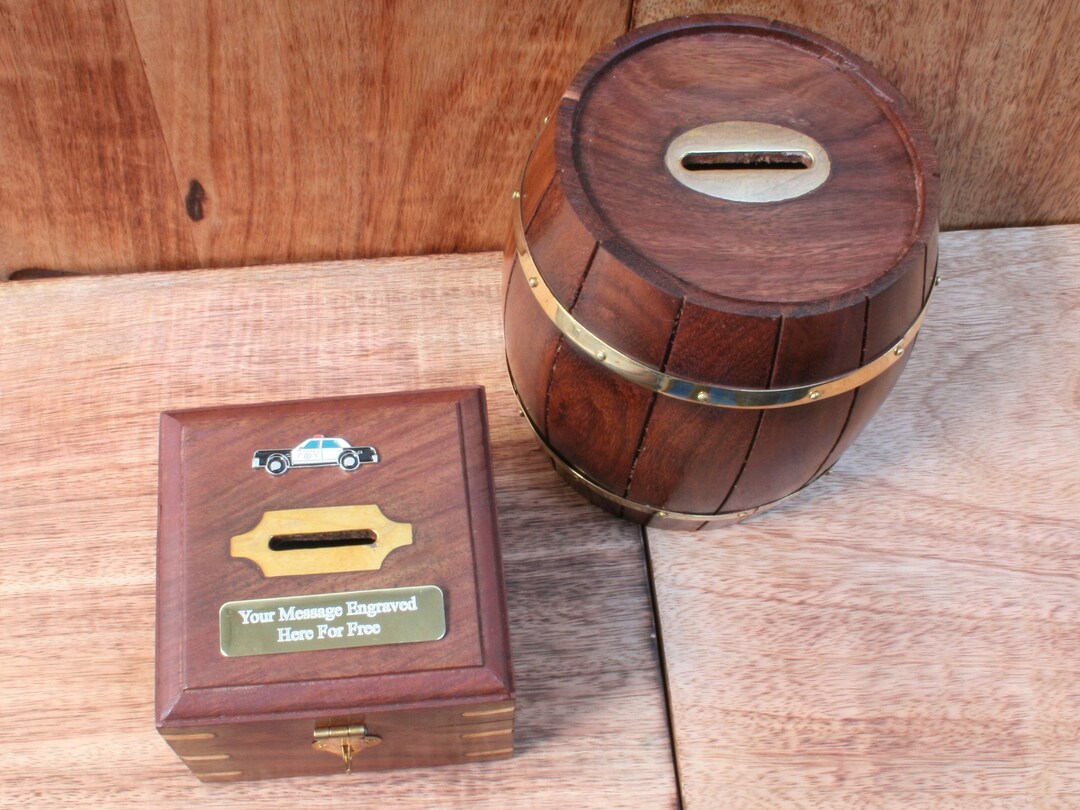 Law & Justice Wooden Money Box Chest or Money Barrel With Personalised ...