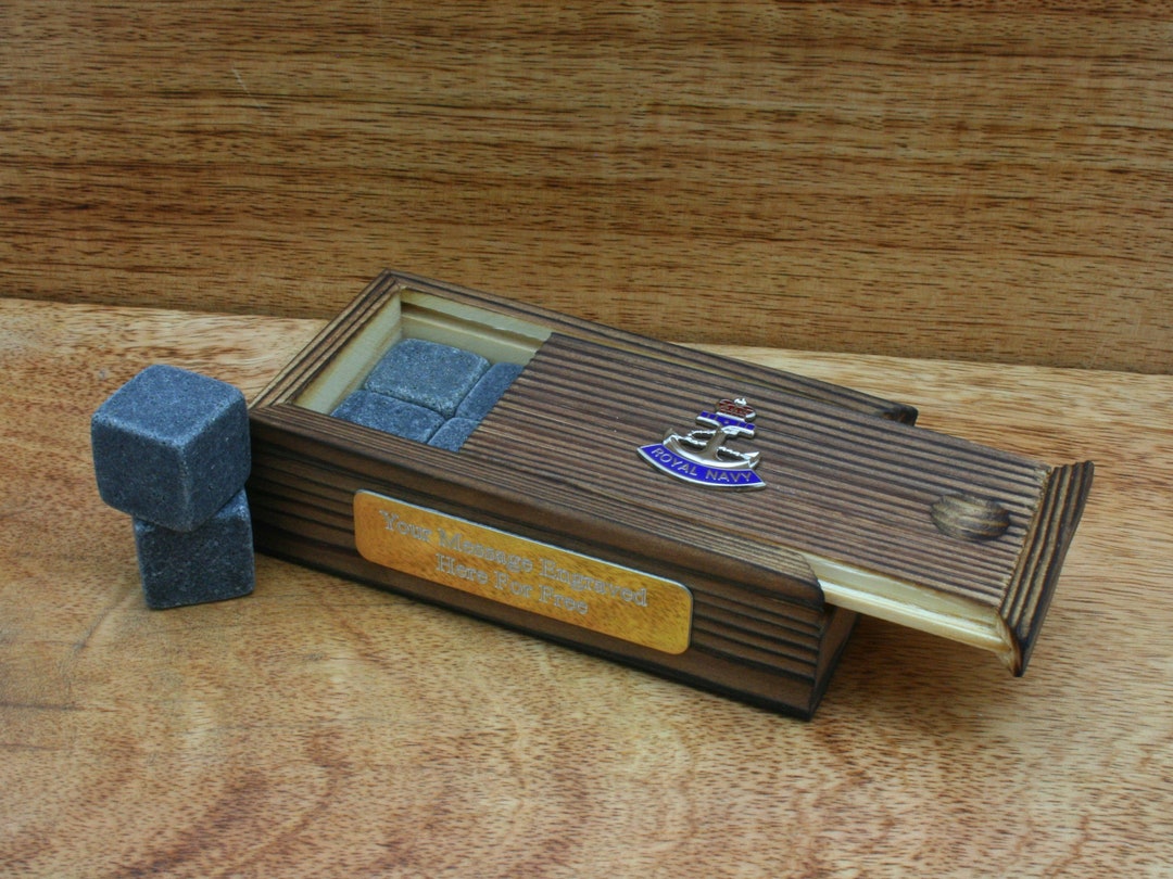 Royal Navy Regiments Ice Cubes Whiskey or Gin Stones in Wooden Box Set ...