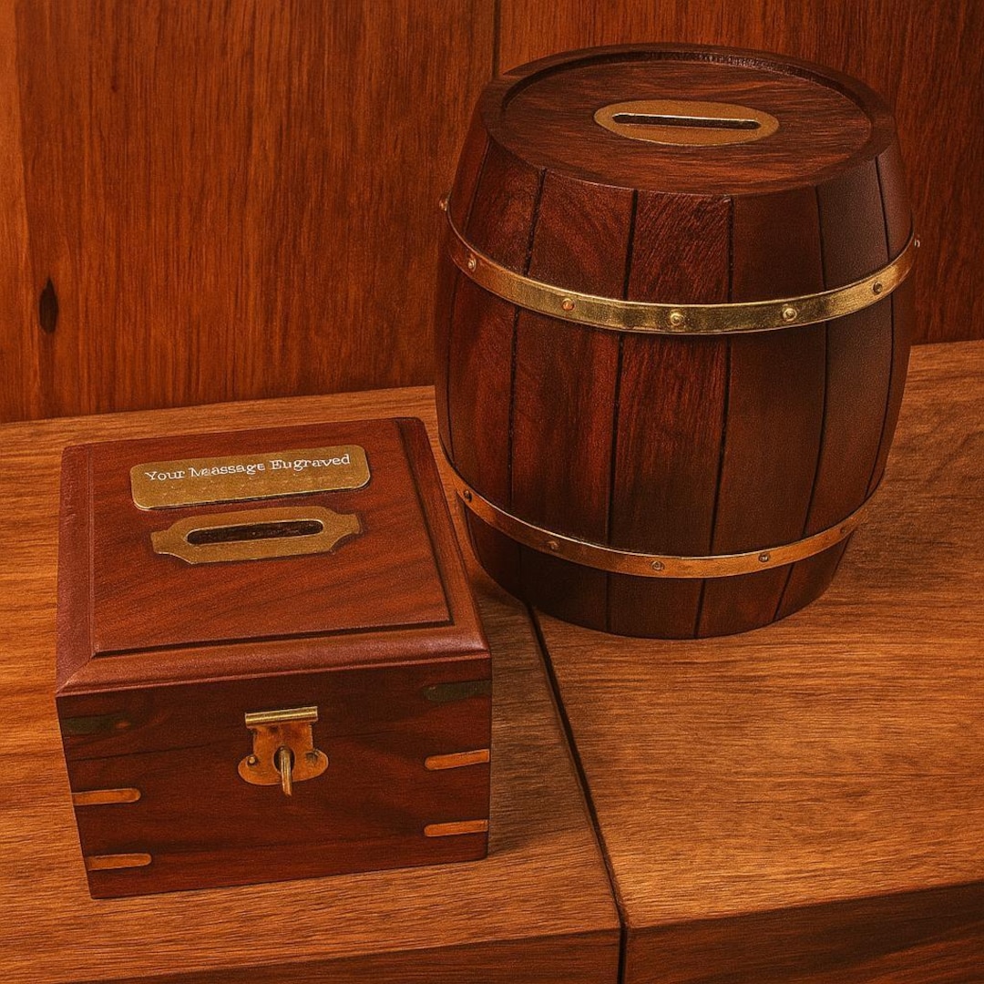 Personalised Wooden Money Box Chest or Money Barrel With Free Engraving ...
