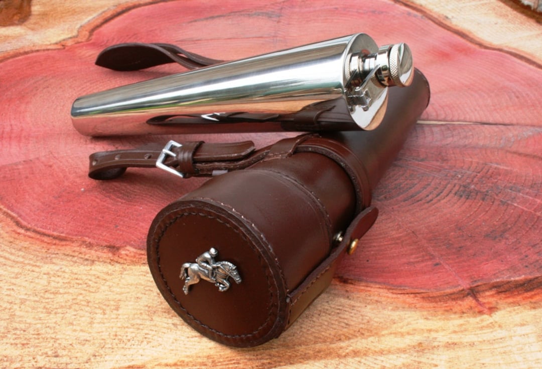 Horse Eventing Design Saddle Flask and Leather Case Horse Riding Fox ...